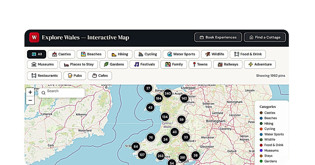 Interactive Map of Wales: 1,960+ Attractions, Castles & Towns